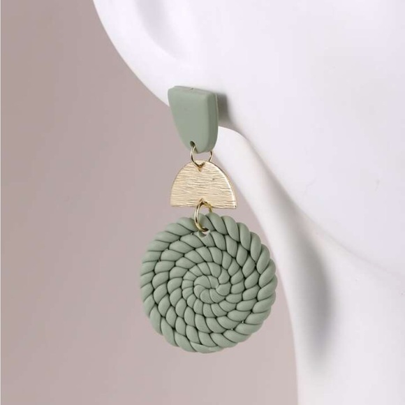 Jewelry | Rattan Round Teal Mint Green Clay Drop Gold Metal Earrings ...